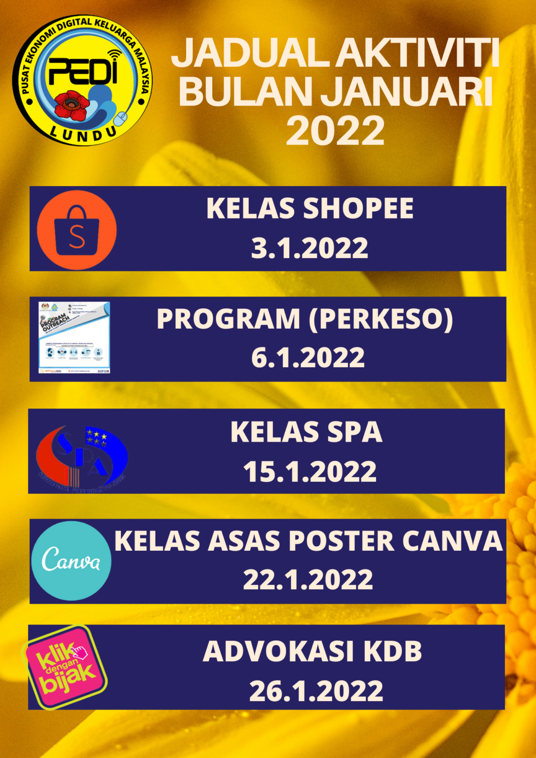 Jadual Aktiviti dan Program Bulan Januari 2022 – NADI Lundu